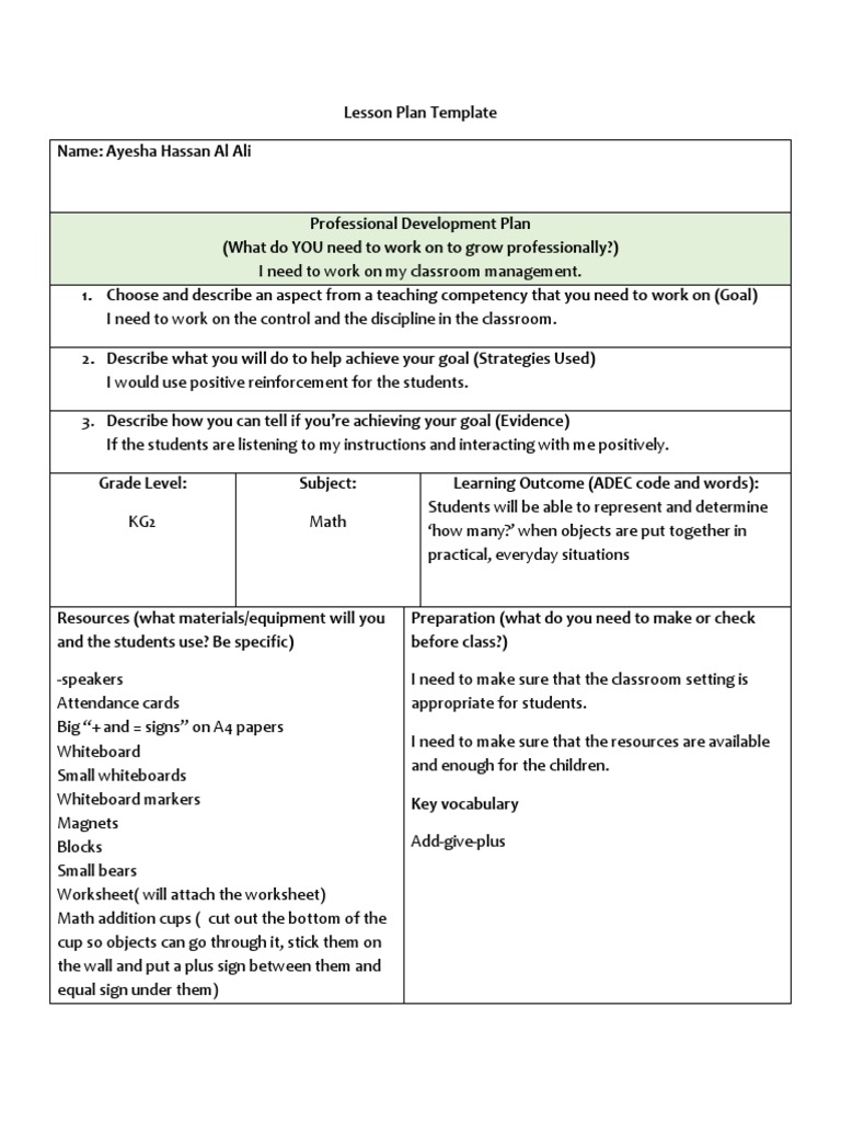 Addition Lesson Plan | Download Free PDF | Classroom | Lesson Plan