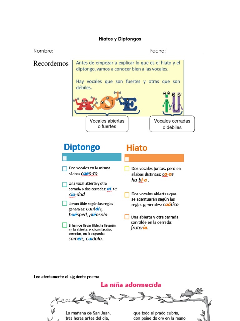 Hiatos y Diptongos: Vocales Fuertes y Débiles | PDF