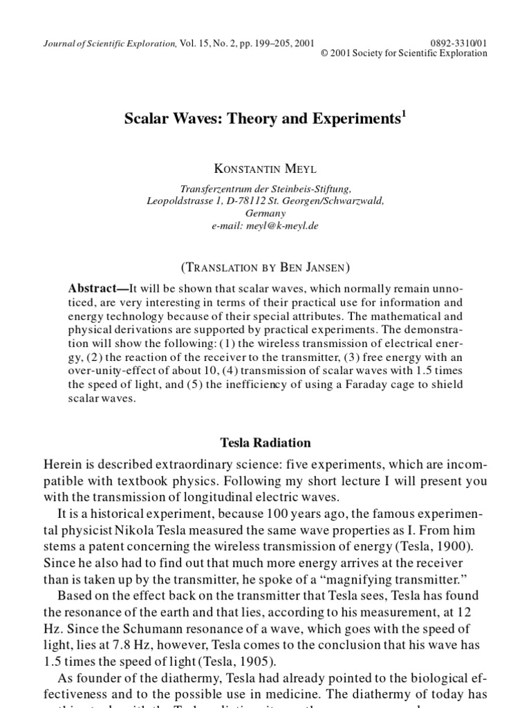 Scalar Waves Theory and Experiments, Meyl | PDF