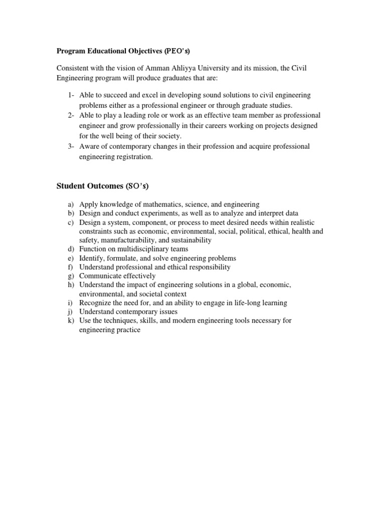 Student Outcomes (SO's) : Program Educational Objectives (PEO's ...