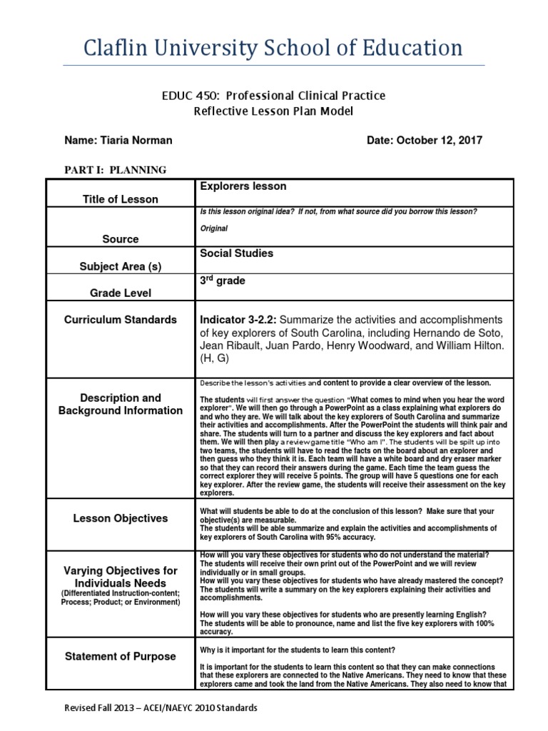 Explorers Lesson Plan | PDF | Pedagogy | Cognition