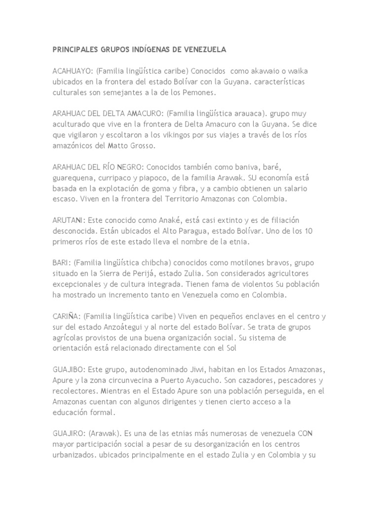 Grupos Indigenas Primitivos y Actuales | PDF | Venezuela | Pueblos ...