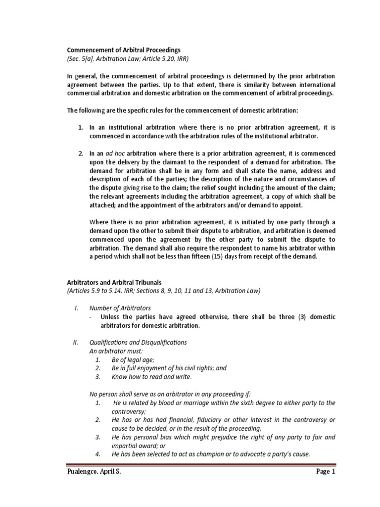 Commencement of Arbitral Proceedings | Arbitral Tribunal | Arbitration