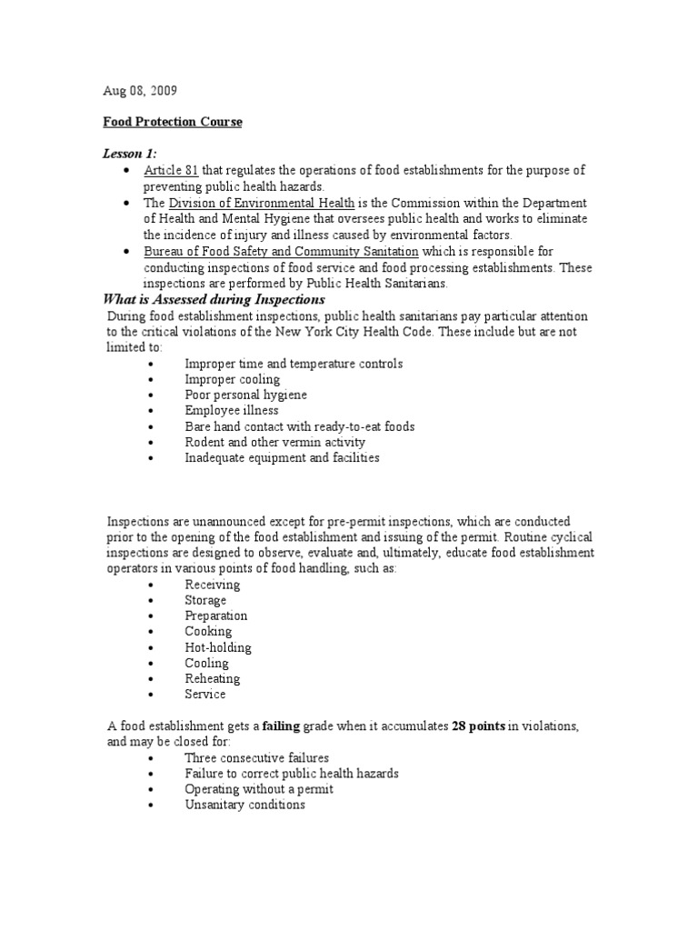 Food Protection Course | Download Free PDF | Foods | Food Safety
