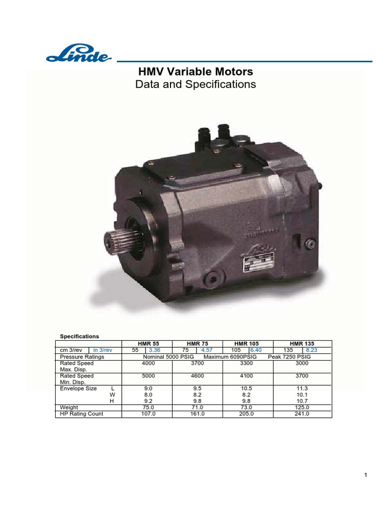 HMV Variable Motors Specifications and Functions | PDF | Valve | Brake