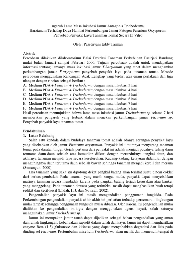 Pengaruh Lama Masa Inkubasi Jamur Antagonis Trichoderma PDF | PDF