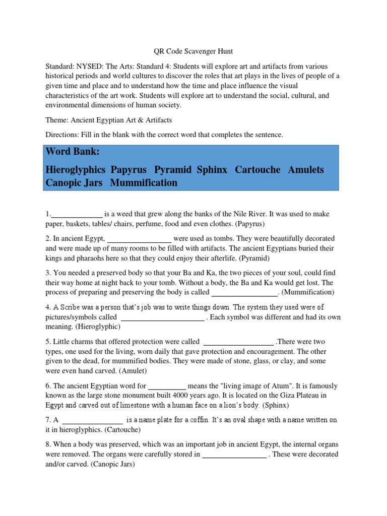 QR Code Scavenger Hunt Final | PDF | Ancient Egypt | Mummy
