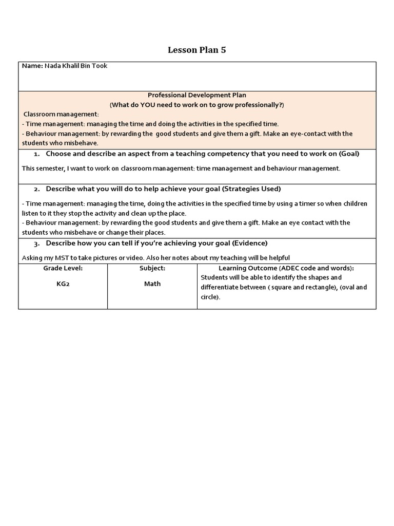 Lesson Plan 5 | PDF | Shape | Teachers