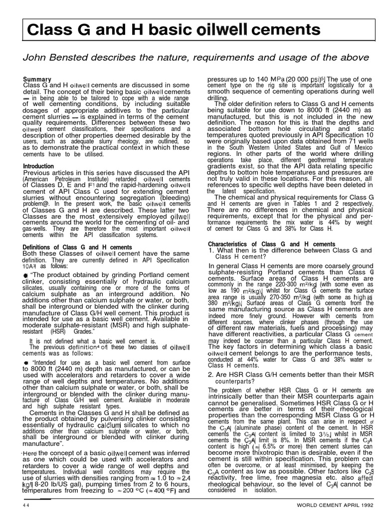 Class G and H Basic Oilwell Cements | Download Free PDF | Cement ...