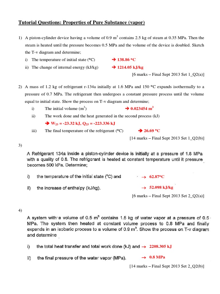 Tutorial Thermodynamic Chapter 2 Properties Of Pure Substance Pdf