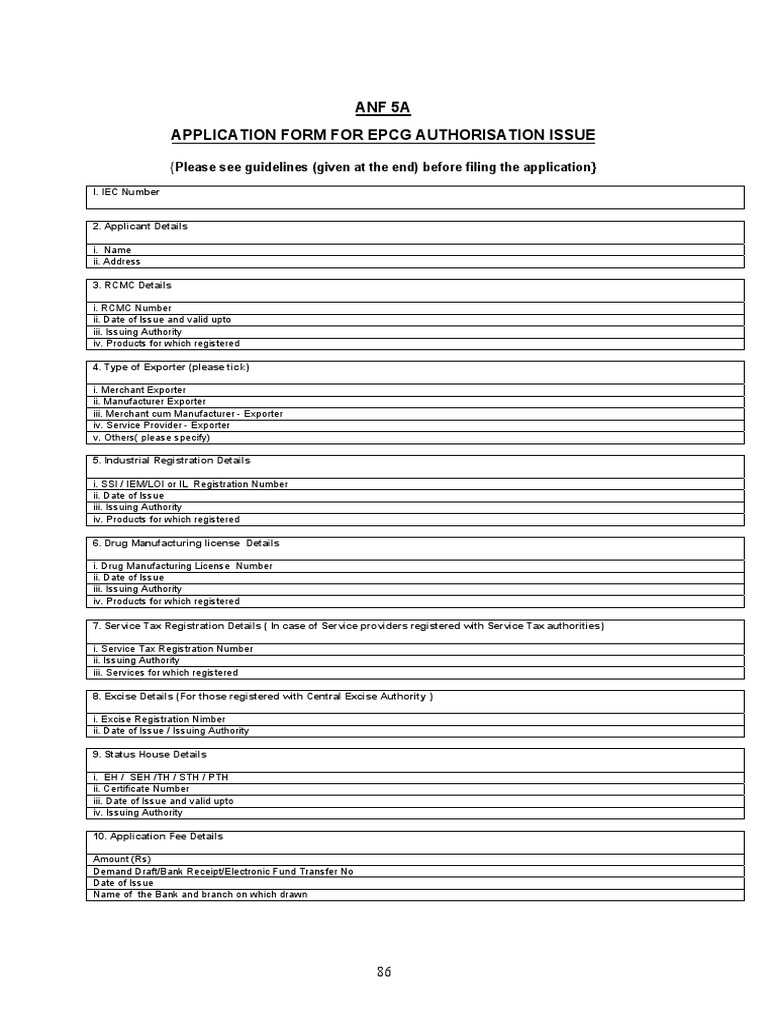 Anf 5A Application Form For Epcg Authorisation Issue | PDF | Accountant | Excise