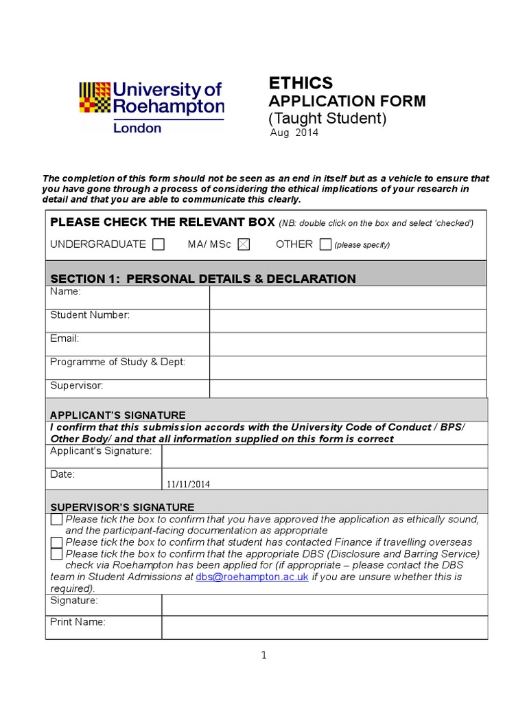 Ethics: Application Form | PDF | Survey Methodology | Informed Consent