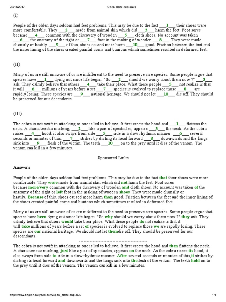 Open Cloze Exercises 2 | Nature