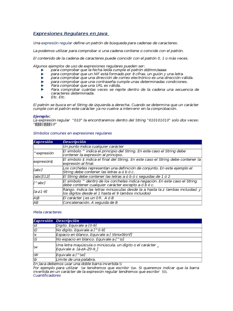 Expresiones Regulares en Java | PDF | Expresión regular | Comunicación ...