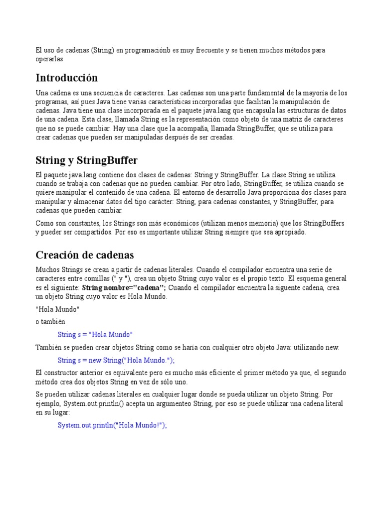 Uso de String en Java | PDF | Cadena (informática) | Java (lenguaje de ...