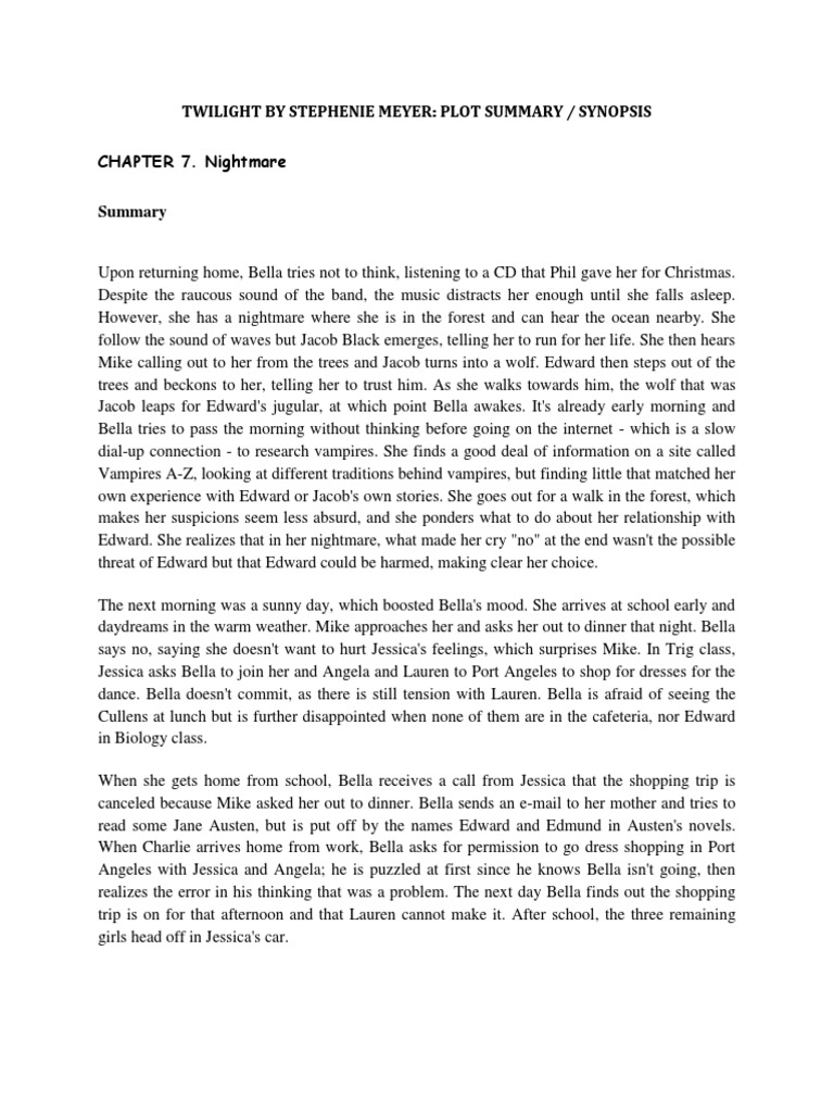 Twilight Plot Summary and Analysis | PDF | Twilight (Novel Series ...