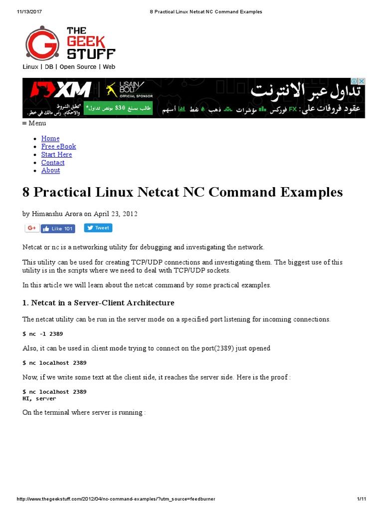 8 Practical Linux Netcat Nc Command Examples Pdf Unix Internet Protocols