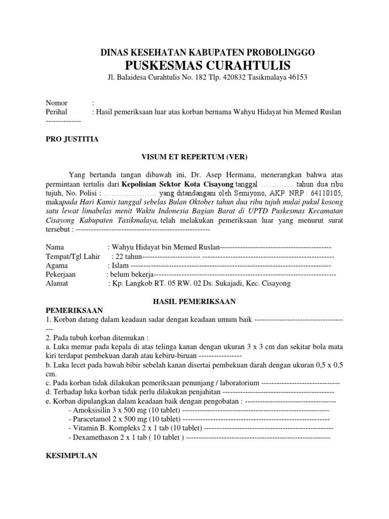 Contoh Surat Visum Kekerasan | PDF