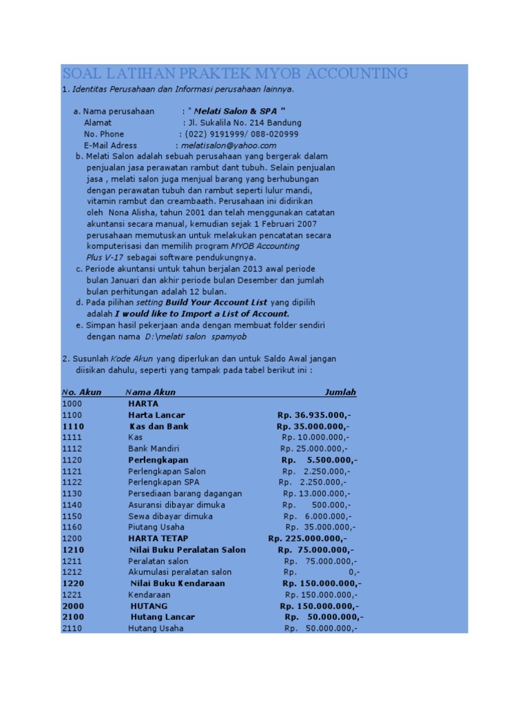 Soal Latihan Praktek Myob Accounting | PDF