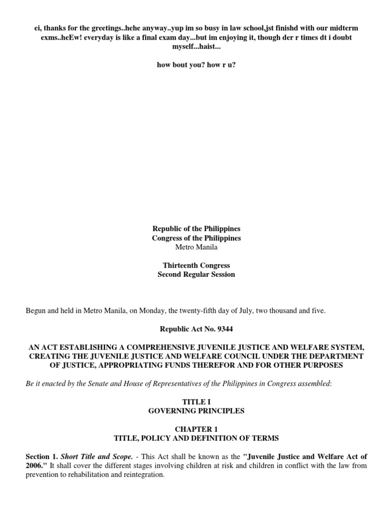 Republic Act 9344 | PDF | Remand (Detention) | Prosecutor