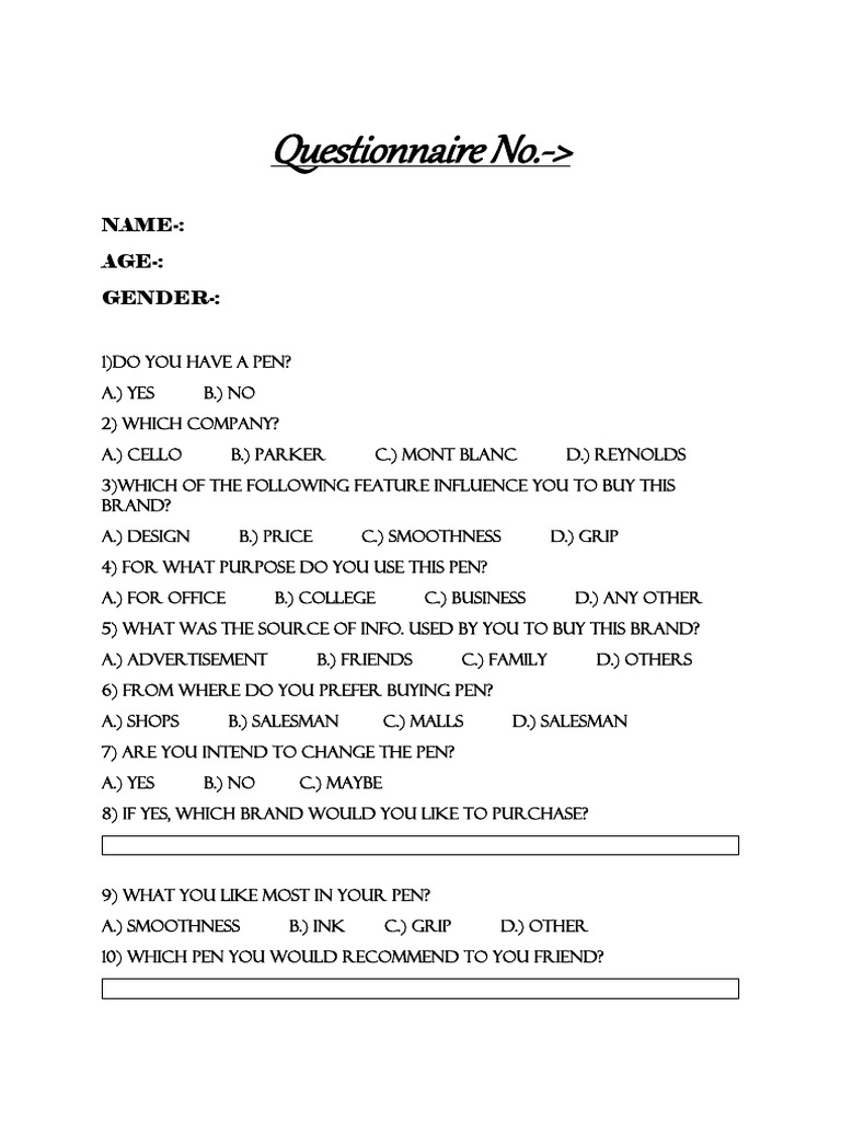 Questionnaire No. - : NAME-: AGE-: Gender | PDF | Career & Growth ...