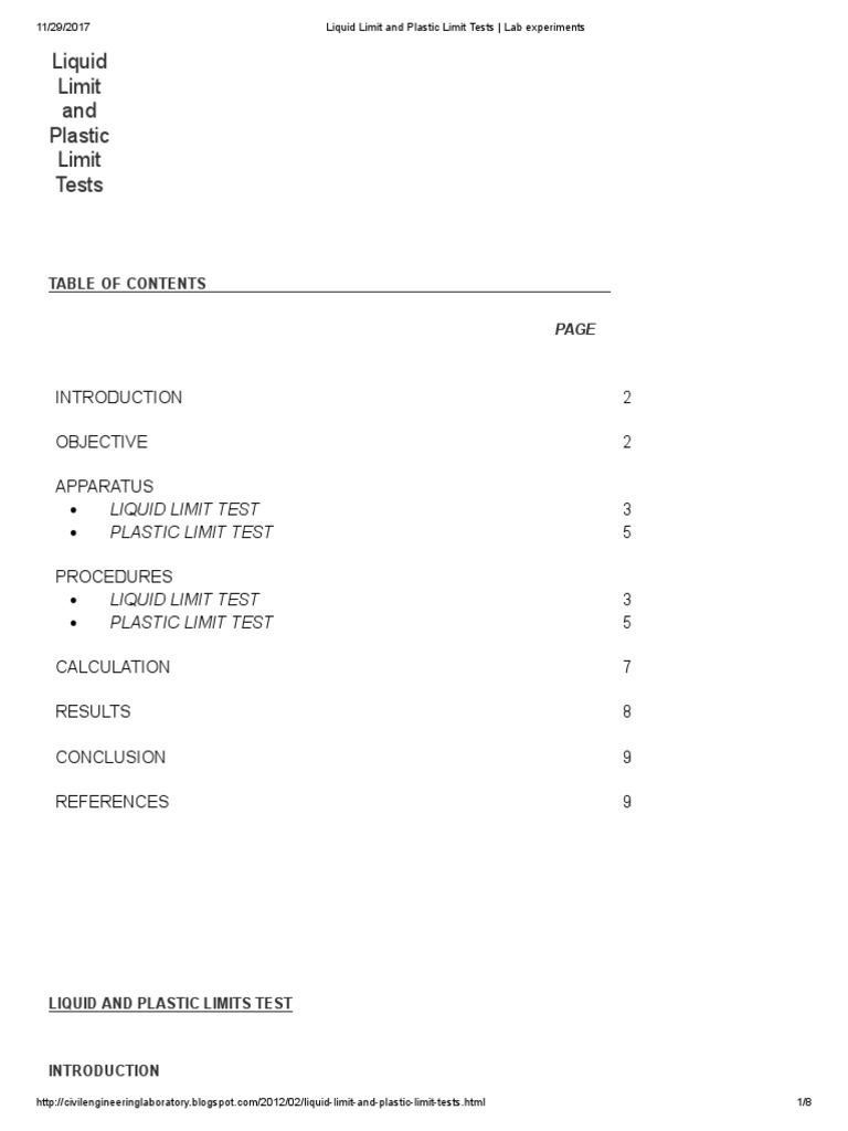 Liquid Limit and Plastic Limit Tests - Lab Experiments | PDF | Natural ...