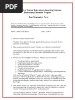 Pre Observation Form | PDF | Classroom | Teachers