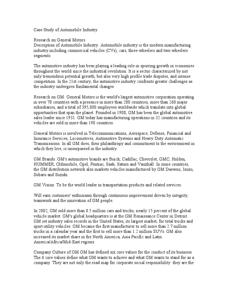 Case Study of Automobile Industry Stratgic Analysis | PDF | General ...