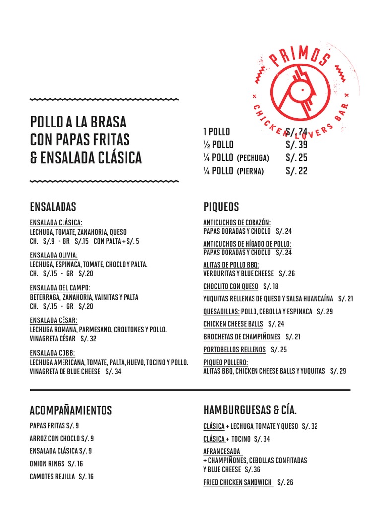 Carta Primos | PDF | ensalada | Preparación de comida y bebida