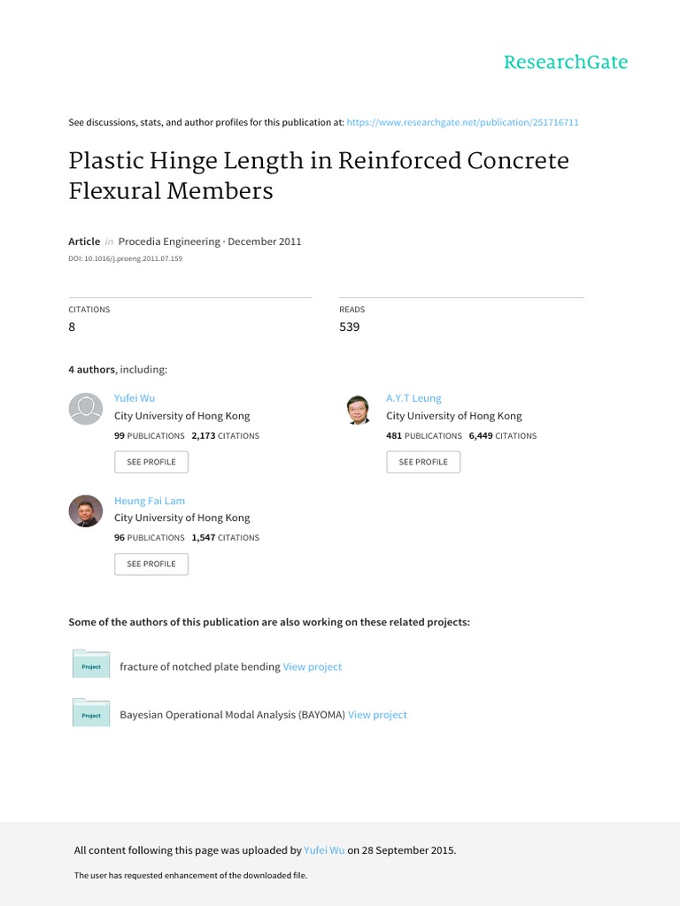 Plastic Hinge Length in Reinforced Concrete Flexural Members | PDF ...
