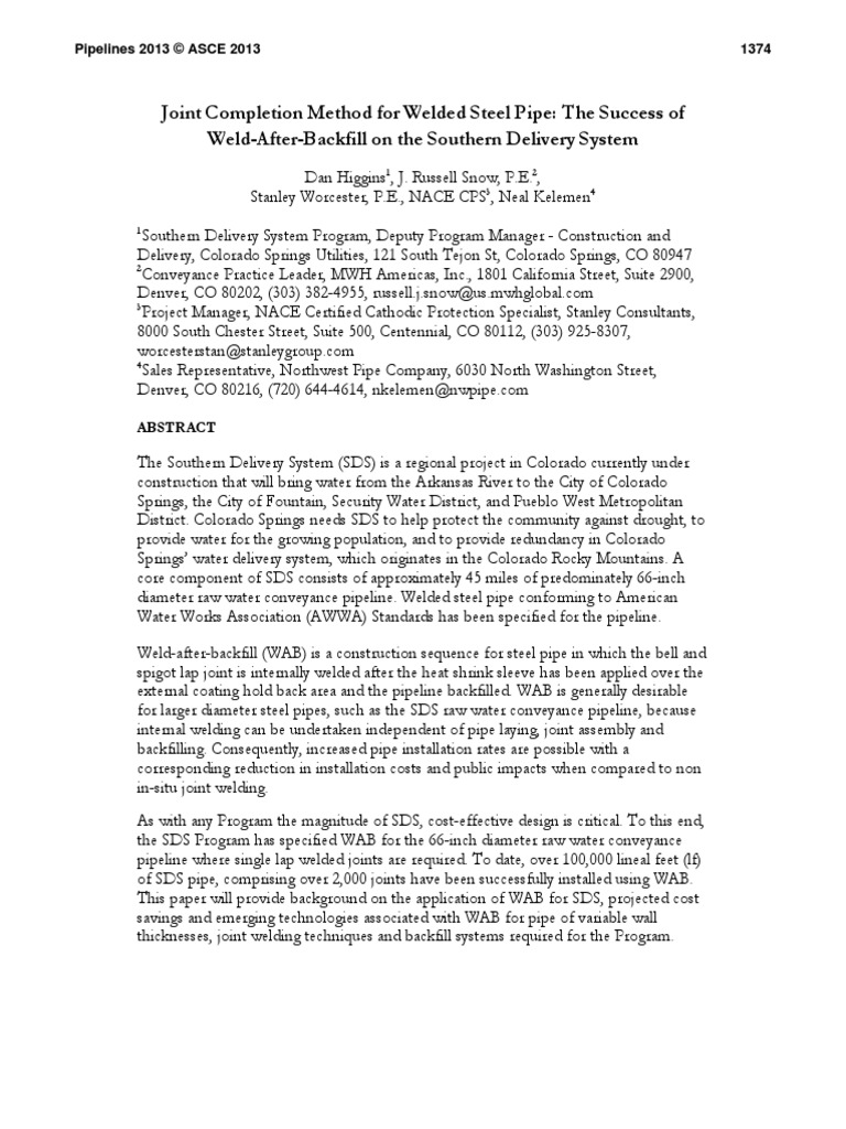 Joint Weld After Backfill For Welded Steel Pipe 2013 | PDF | Pipe ...