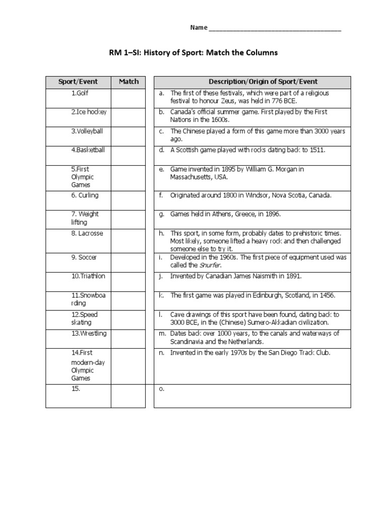 History of Sport Matching | PDF