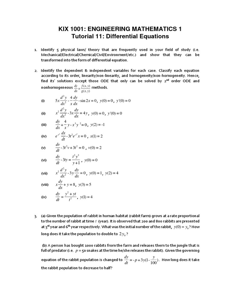 Tutorial 11 Introduction To Differential Equation V3 | PDF | Ordinary ...