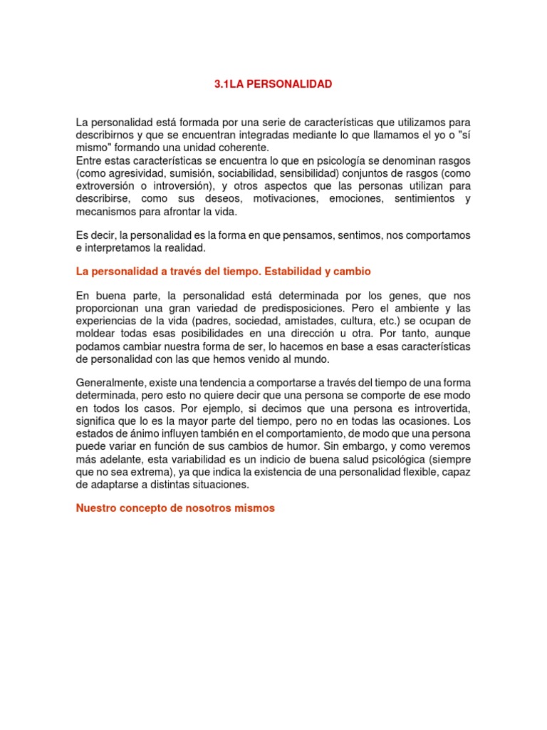La formación de la personalidad y la importancia del autoconcepto | PDF ...