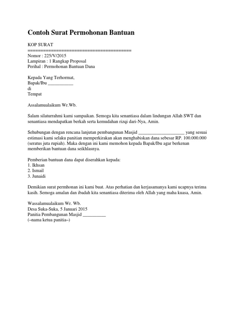 Contoh Surat Permohonan Bantuan | PDF