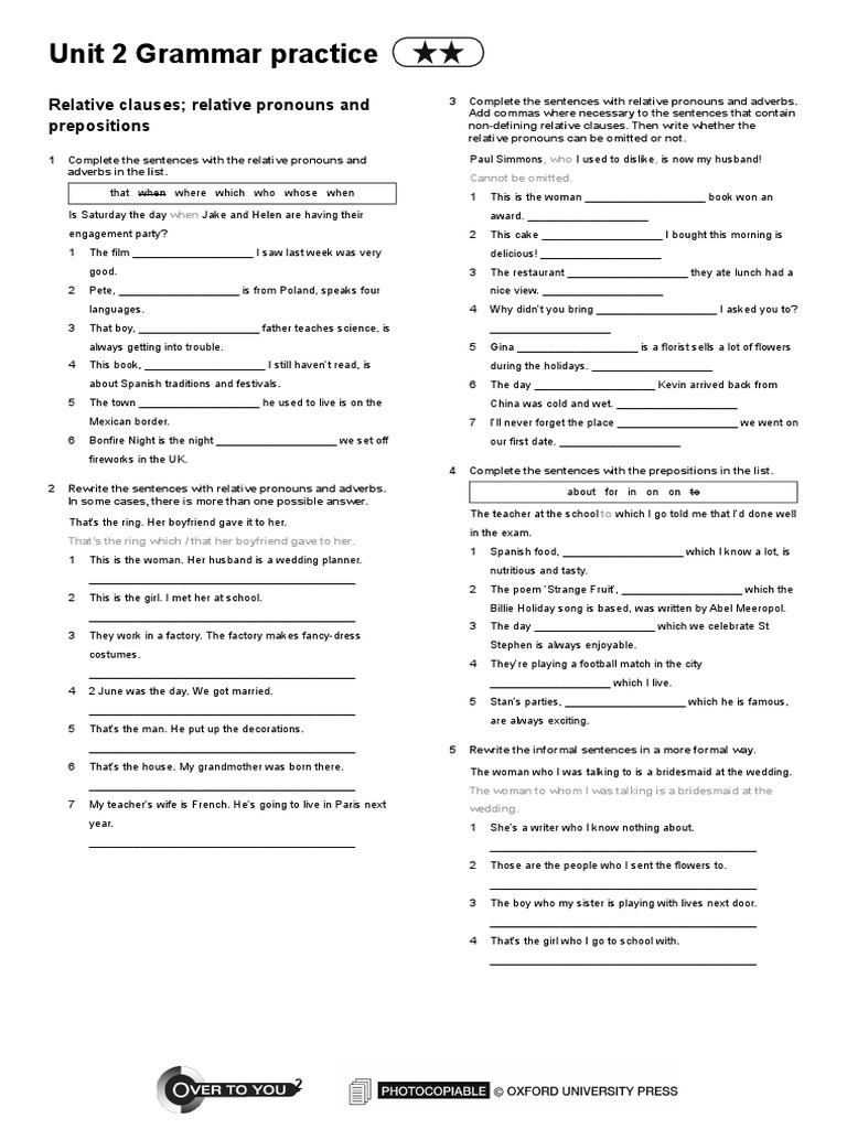 Grammar Unit 2 2star | PDF
