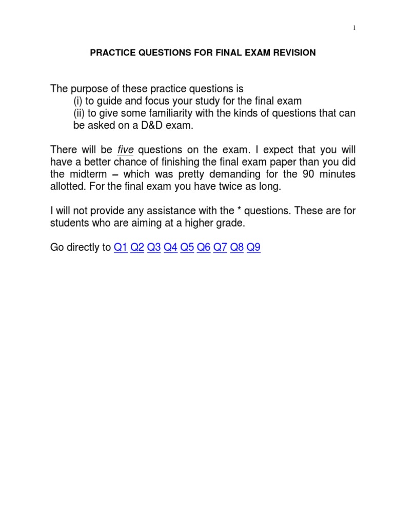 Practice Questions For Final Exam Revision: Q1 Q2 Q3 Q4 Q5 Q6 Q7 Q8 Q9 ...