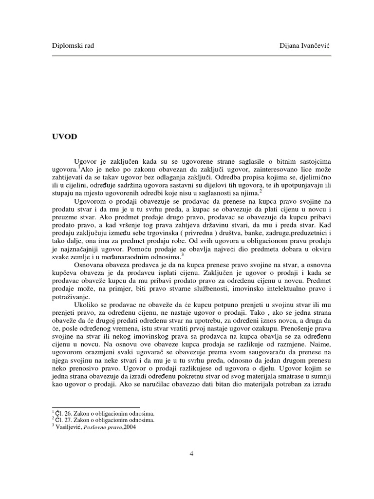 Diplomski Rad PF Ugovor o Prodaji Dijana Ivan Evi | PDF