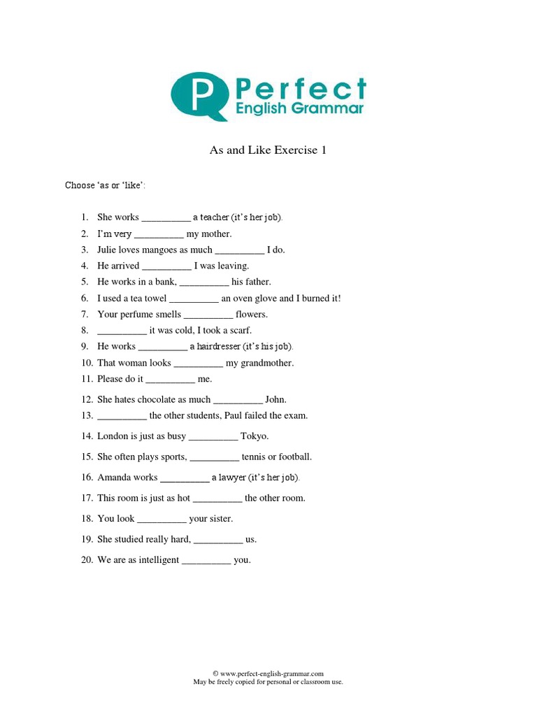 As and Like Exercise 1 | PDF