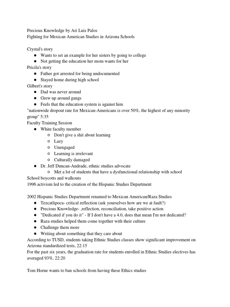 Precious Knowledge Notes | PDF | The United States | Further Education