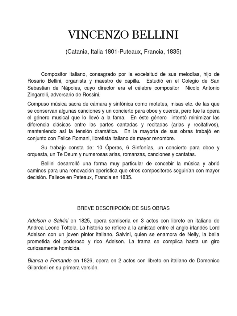 Vincenzo Bellini | PDF | Ópera | Música vocal