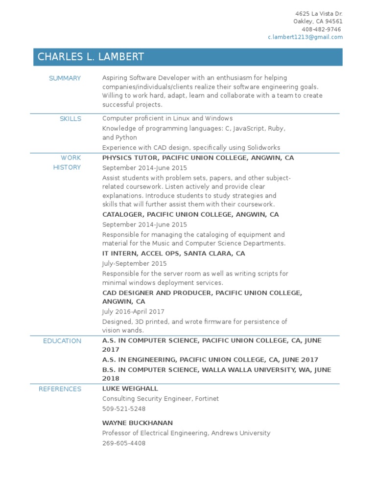 Aspiring Software Developer Resume | PDF