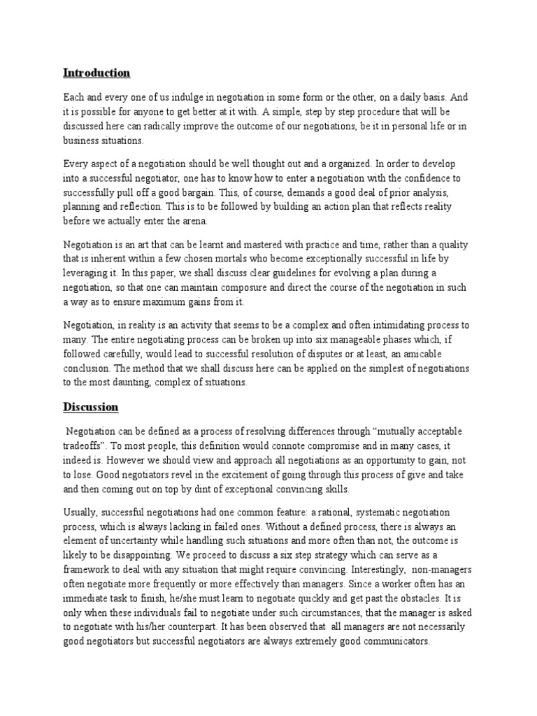 Negotiation Theme Paper | PDF | Negotiation | Consensus Decision Making