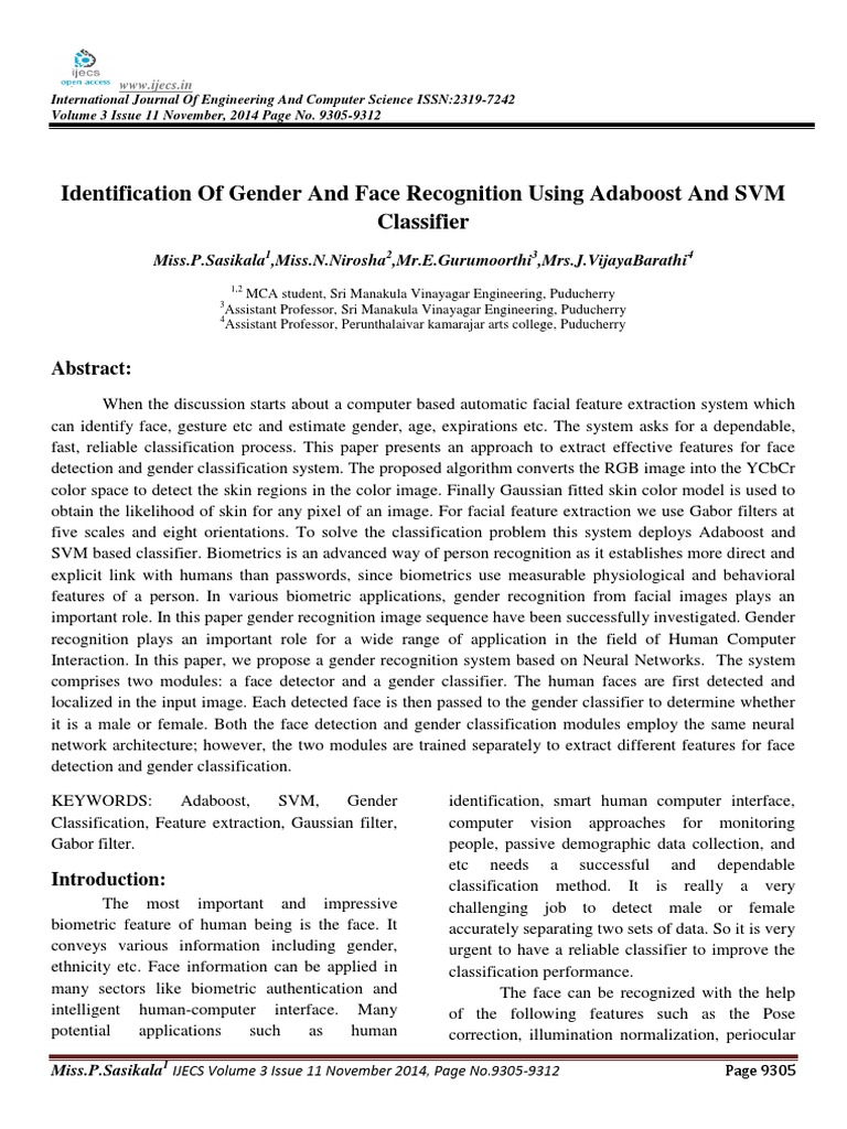Gender and Face Recognition Using Adaboost and SVM Classifiers: A Proposed System for Improved ...