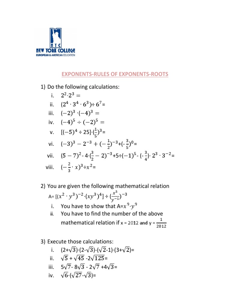 Exponents-Rules of Exponents-Roots | PDF