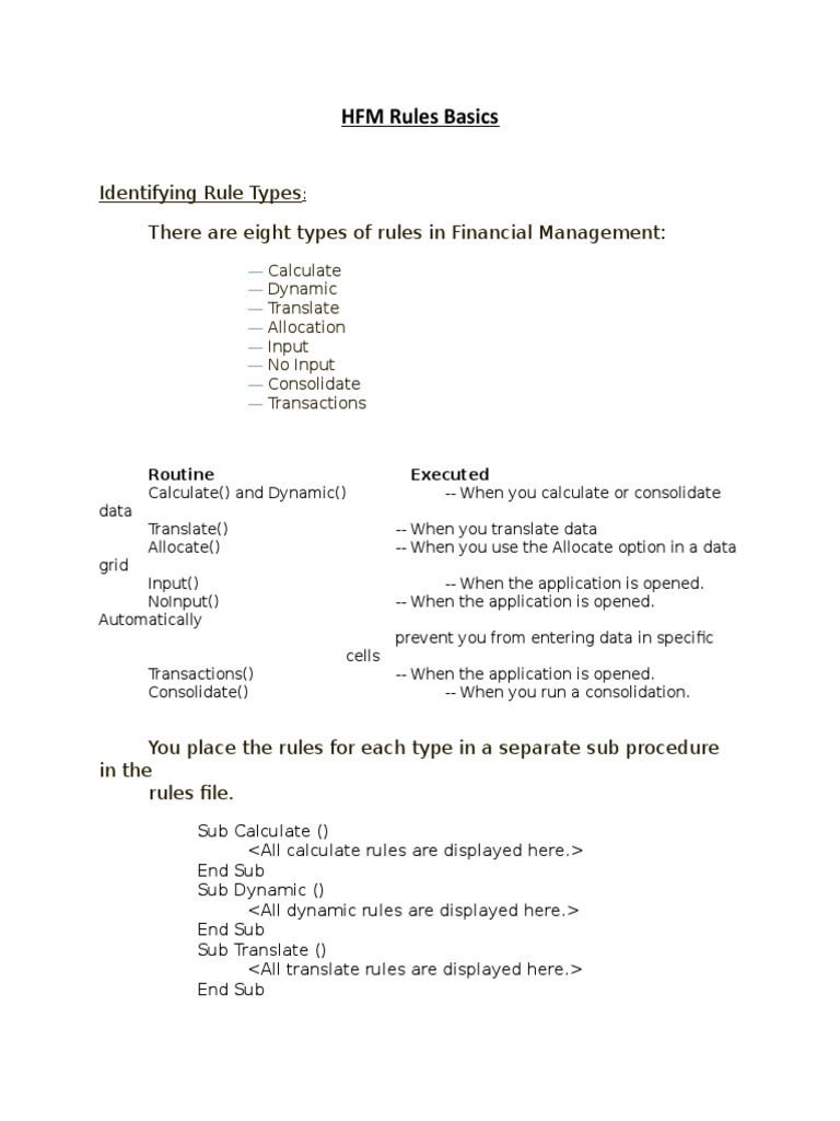 HFM Rules Basics | PDF | Array Data Structure | Control Flow