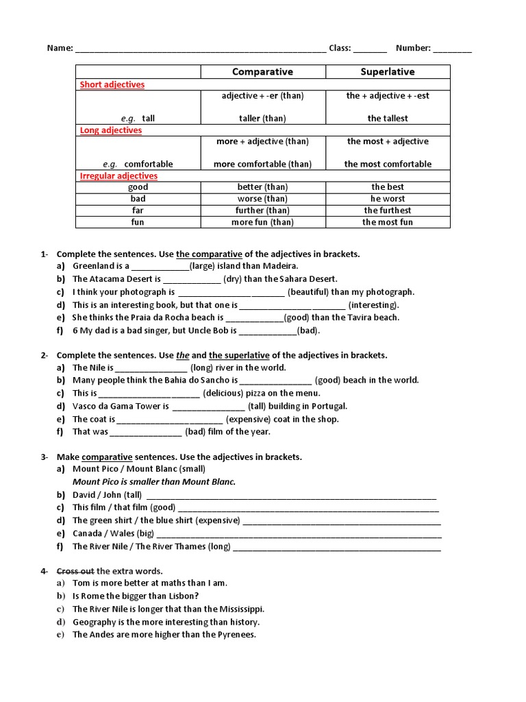 Comparative and Superlative Exercises | PDF | Adjective | Grammar