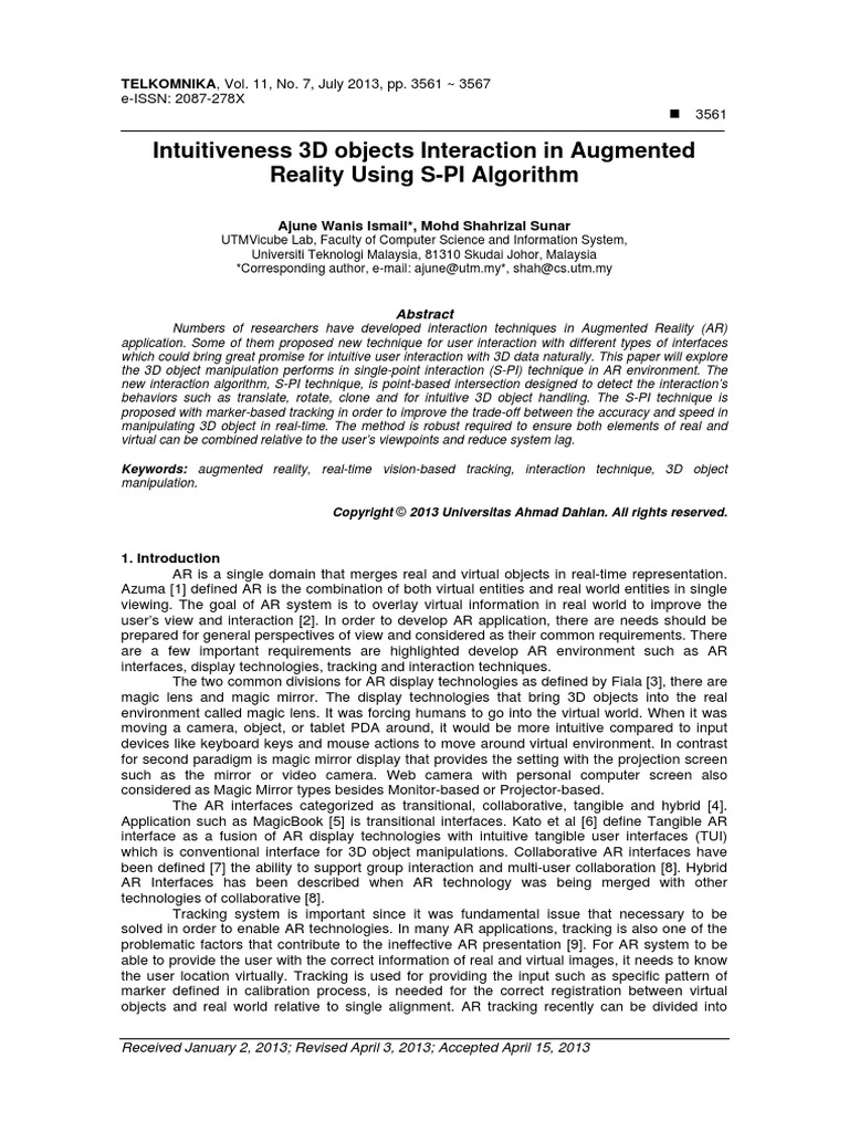Intuitiveness 3D Objects Interaction in Augmented Reality Using S-PI ...