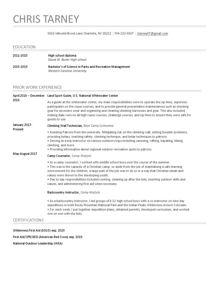 Chris Tarney: Education | PDF | Outdoor Recreation | Further Education