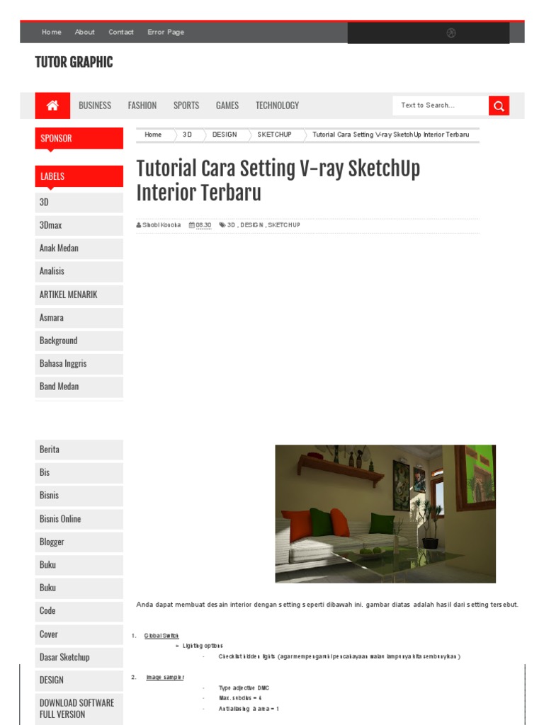 Tutorial Cara Setting V-Ray SketchUp Interior | PDF